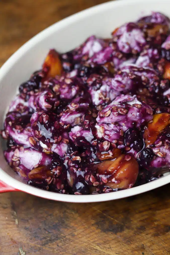 Bubble Up Peach and Berry Cobbler | 4-Ingredient Dessert